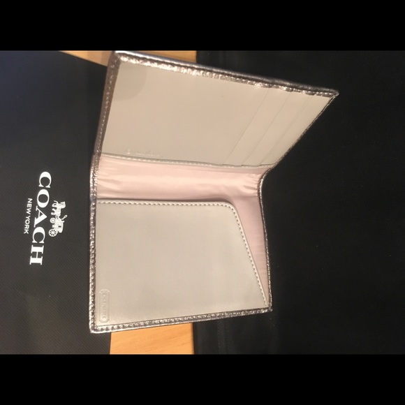 Coach | Bags | Coach Silver Leather Grey Signature Fold Wallet On Sale ...